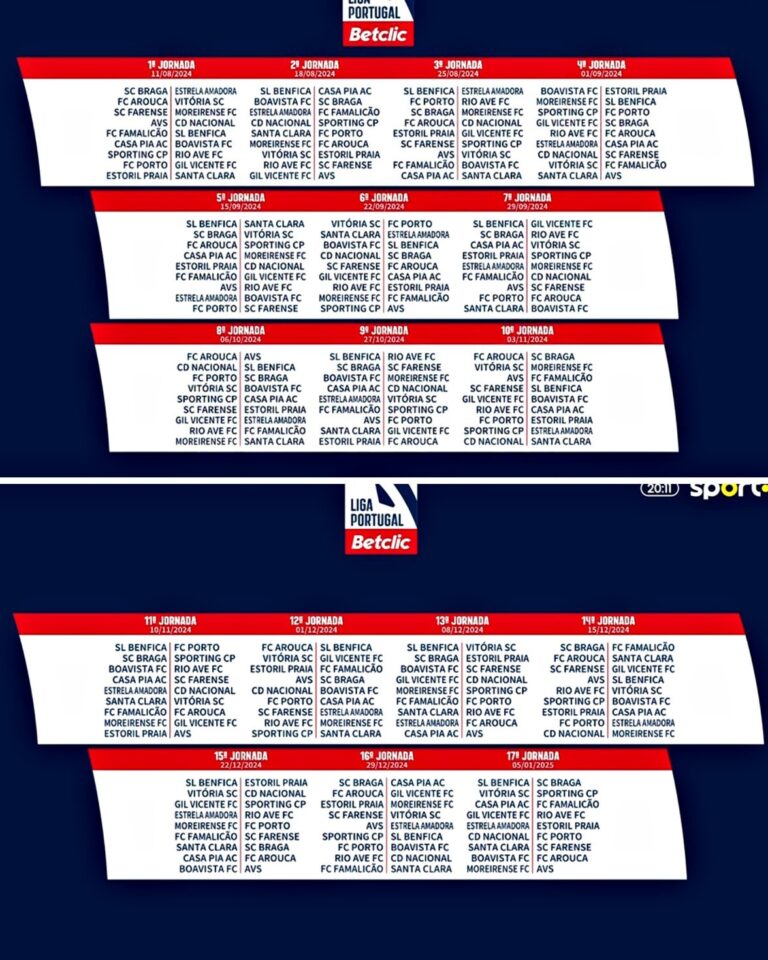 Já é conhecido o calendário da Primeira Liga 2024/25
